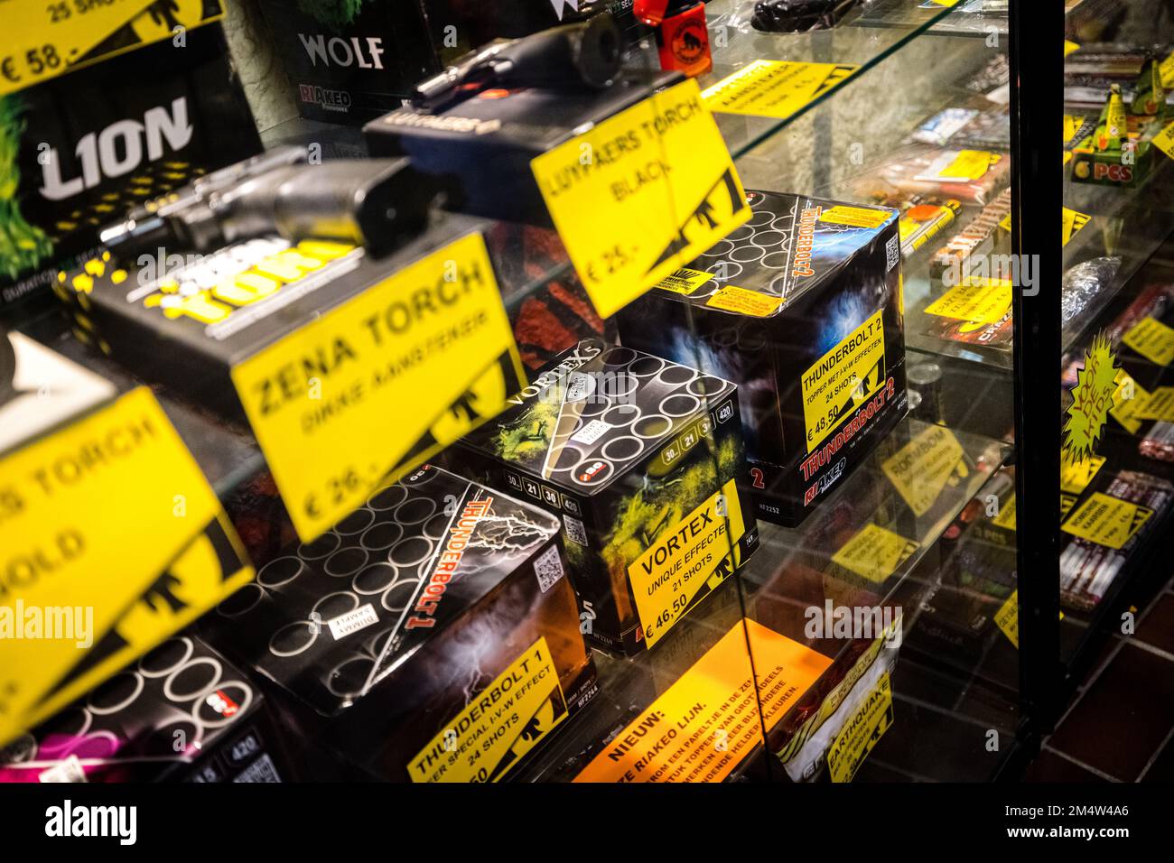 BAARLE-NASSAU - Fireworks in the window of a fireworks shop in the ...