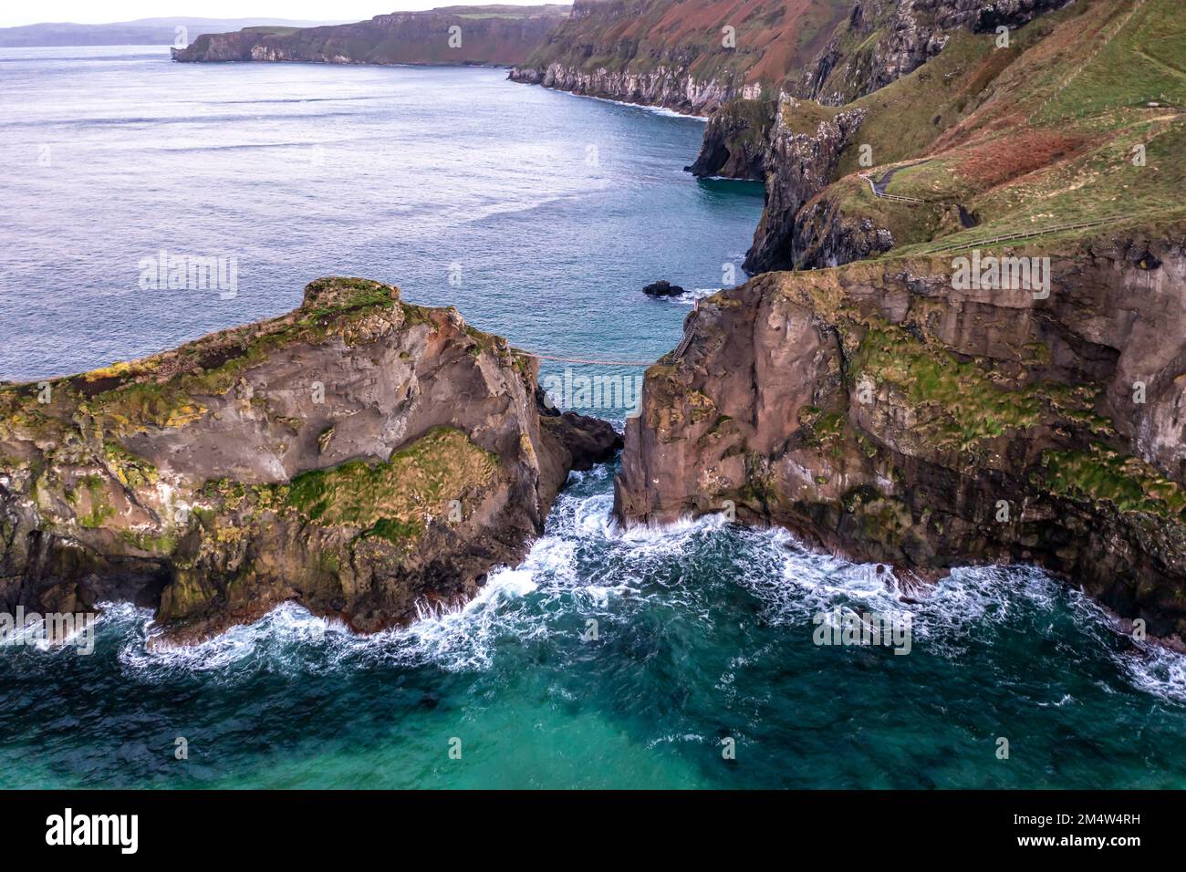 Aerial view of Ballintoy Harbour near Giants Causeway, County. Antrim ...
