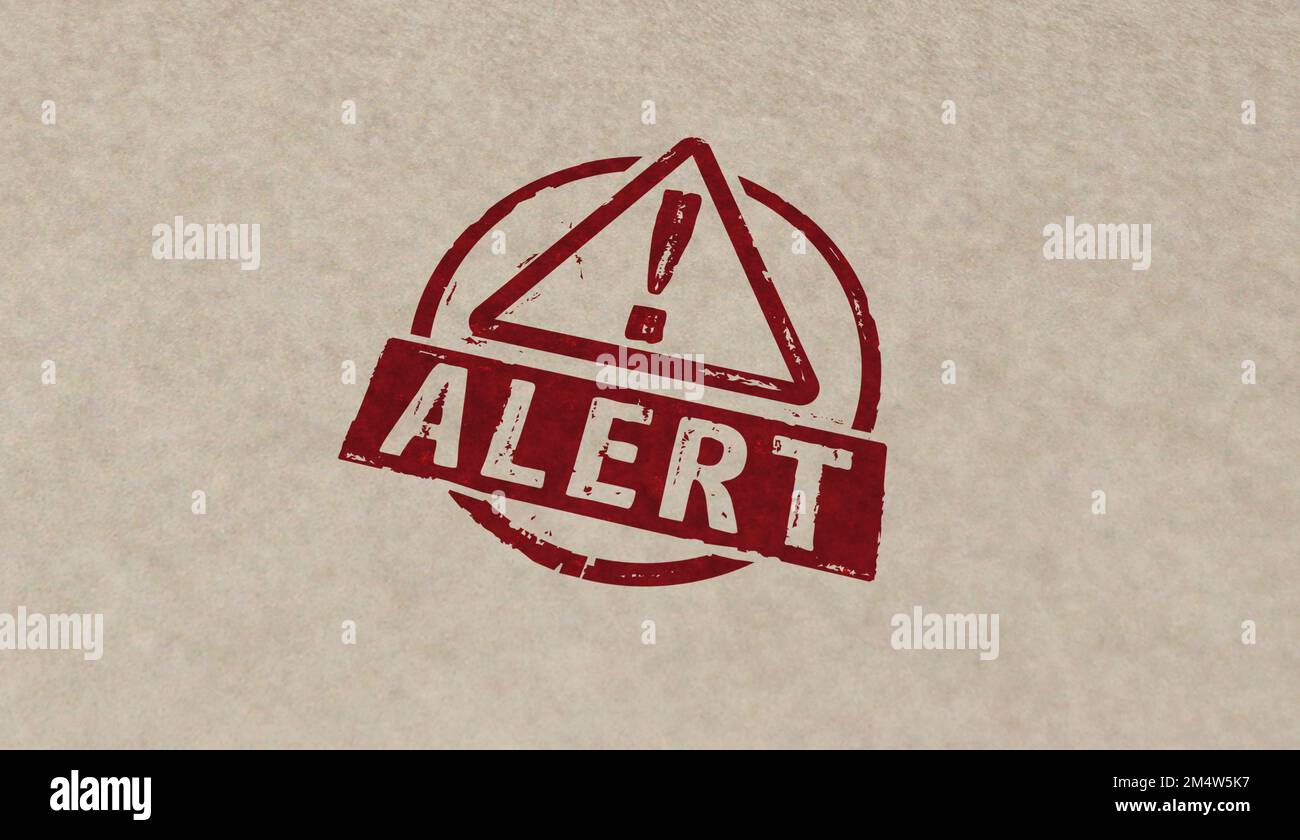 Alert stamp icons in few color versions. Danger alarm, security warning ...
