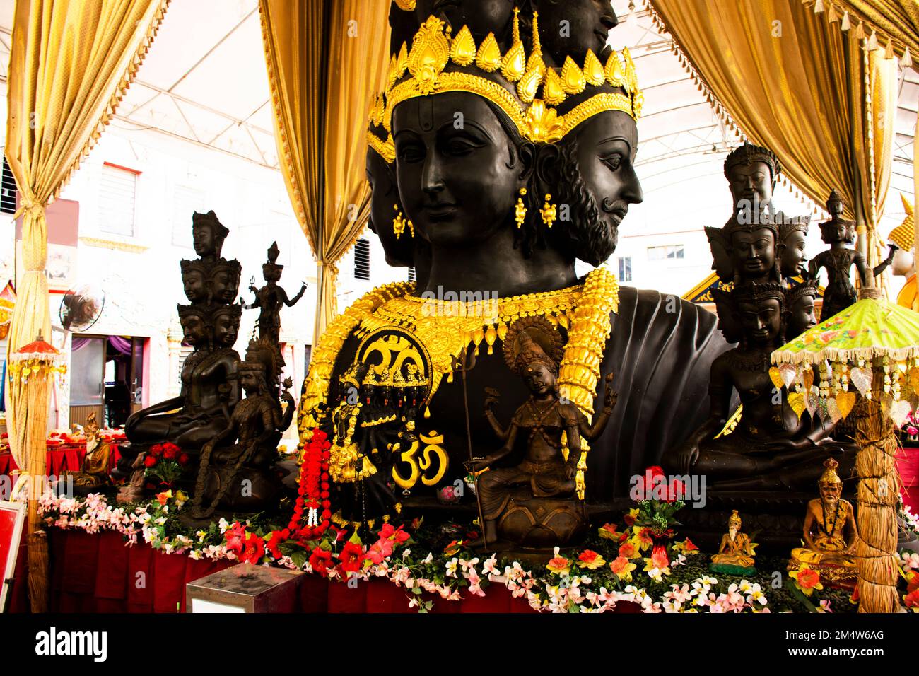 Lord Maha Phrom Brahma hindu deity god angel and Goddess Kali in shrine ...