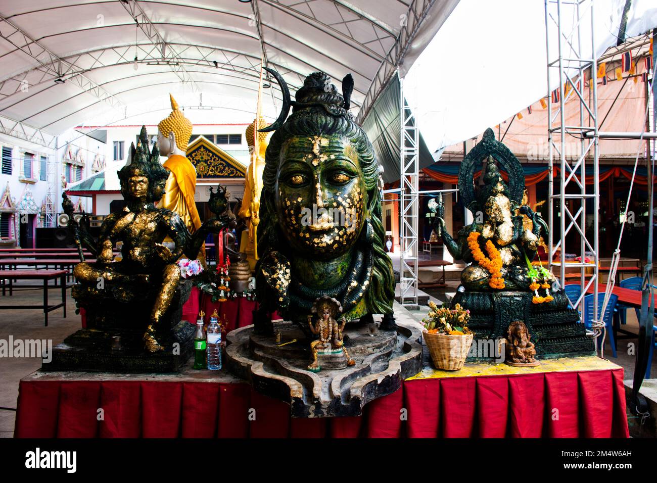 Lord Maha Phrom Brahma hindu deity god angel and Goddess Kali in shrine ...