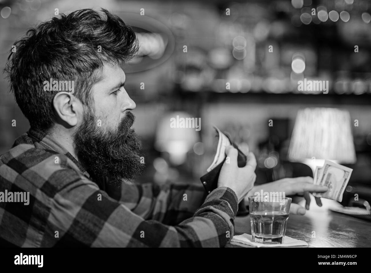 Depression and alcoholism concept. Guy spend leisure in bar Stock Photo ...