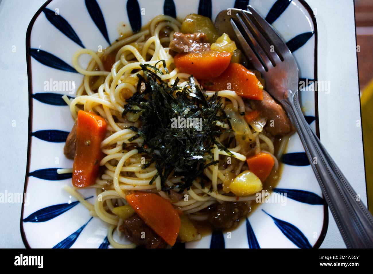 Thai chef cooking food fusion homemade style italian cuisine spaghetti ...