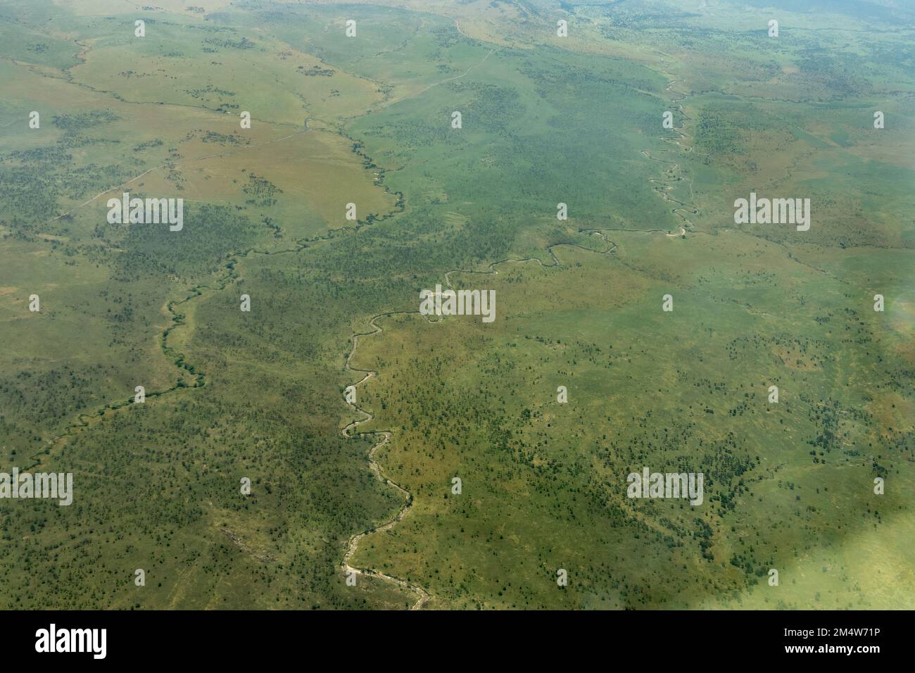 Aerial view of Tanzanian Landscape Between Arusha and Serengeti ...