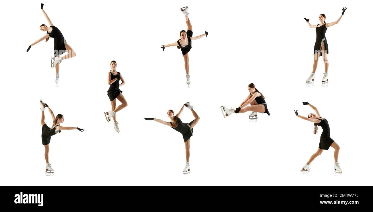 Set of portraits of young, professional female rhythmic gymnast in ...