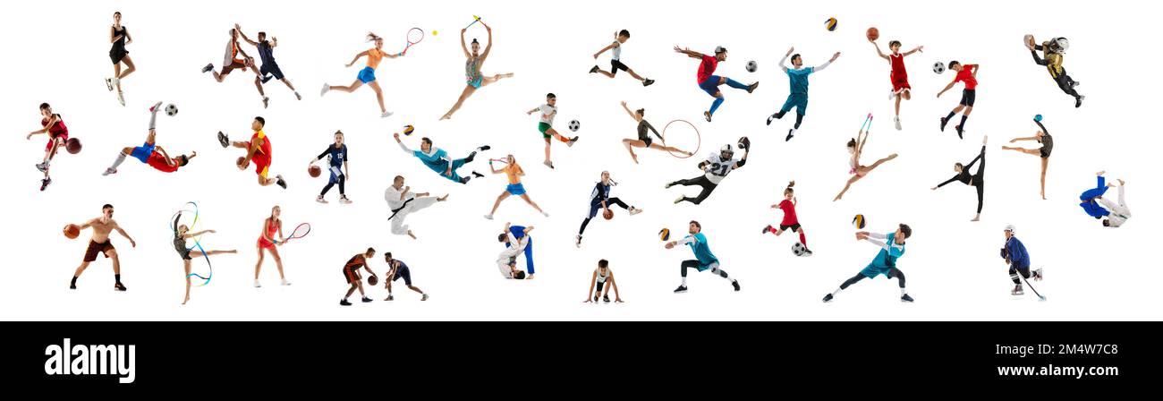 Mega collage of professional athletes, adults and children doing ...