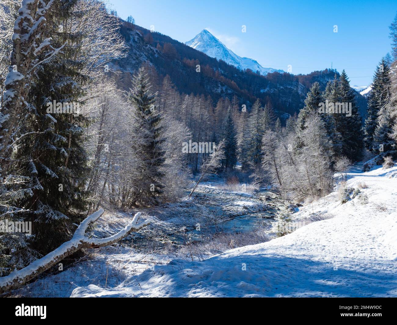 Val d'Herens, Switzerland - April 10th 2022: Winter wilderness with a ...