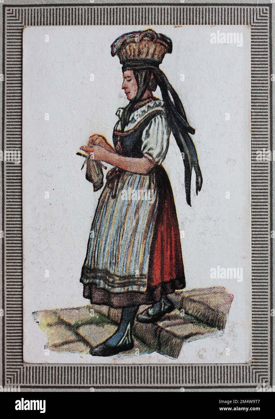 Trachten in Deutschland im 19. Jahrhundert, Hessen, Magd aus ...