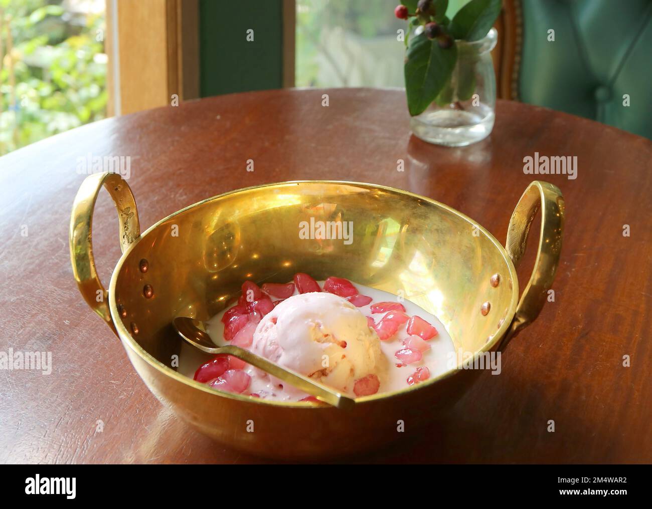 Thai dessert called Tub Tim Grob or Mock Pomegranate in coconut milk ...