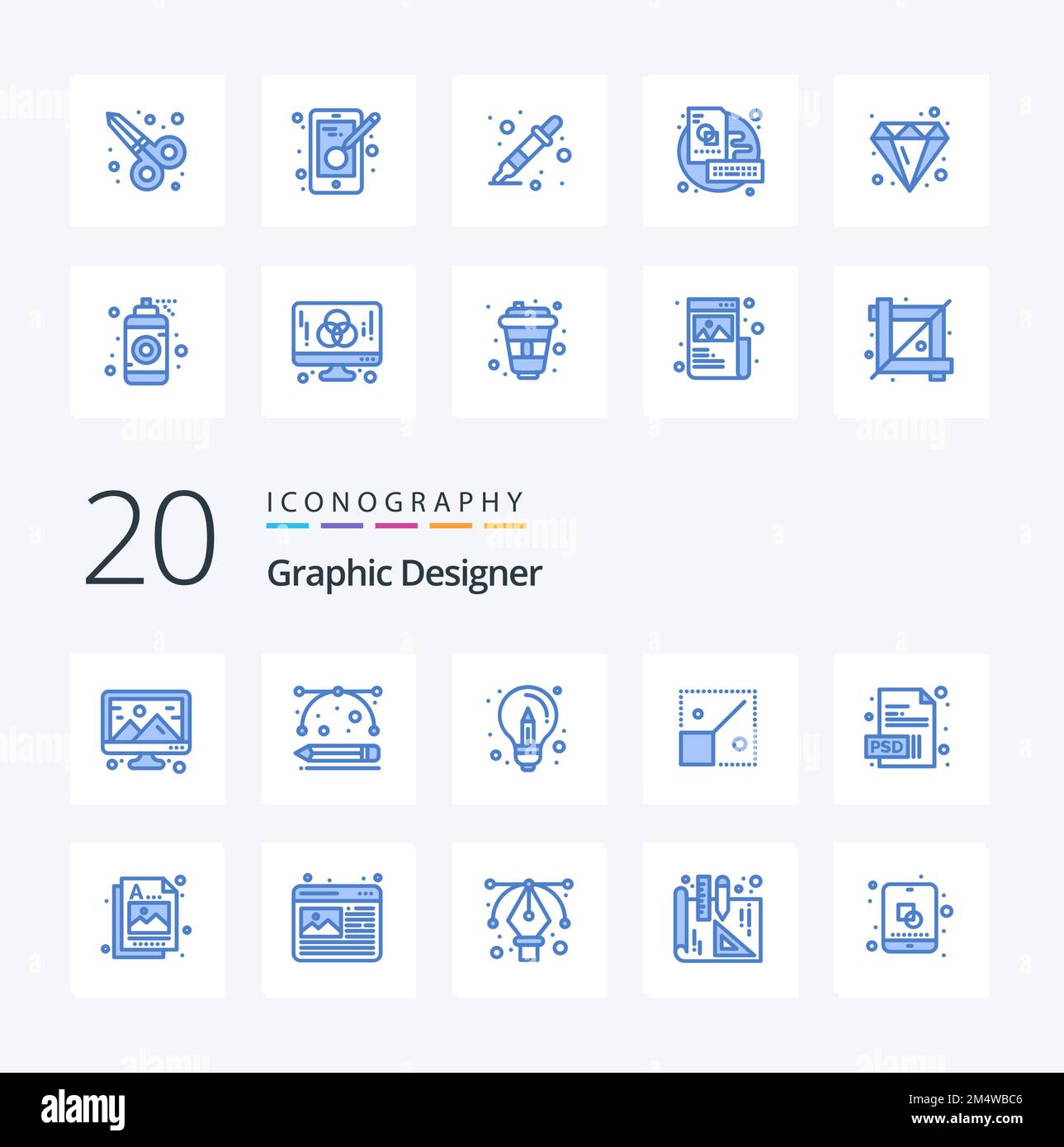 20 Graphic Designer Blue Color icon Pack like document design bulb ...