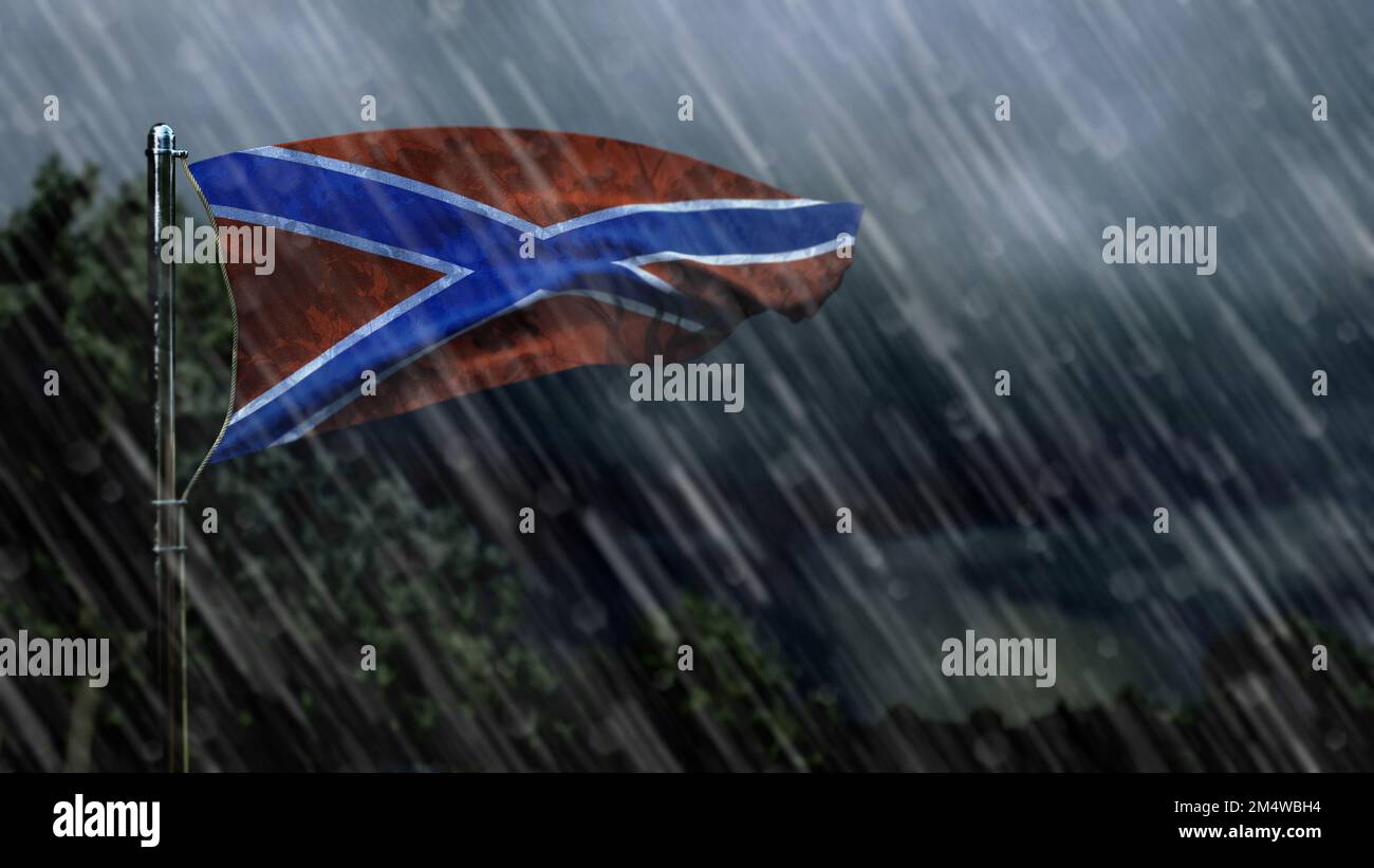 flag of Novorossia with rain and dark clouds, tornado forecast symbol ...