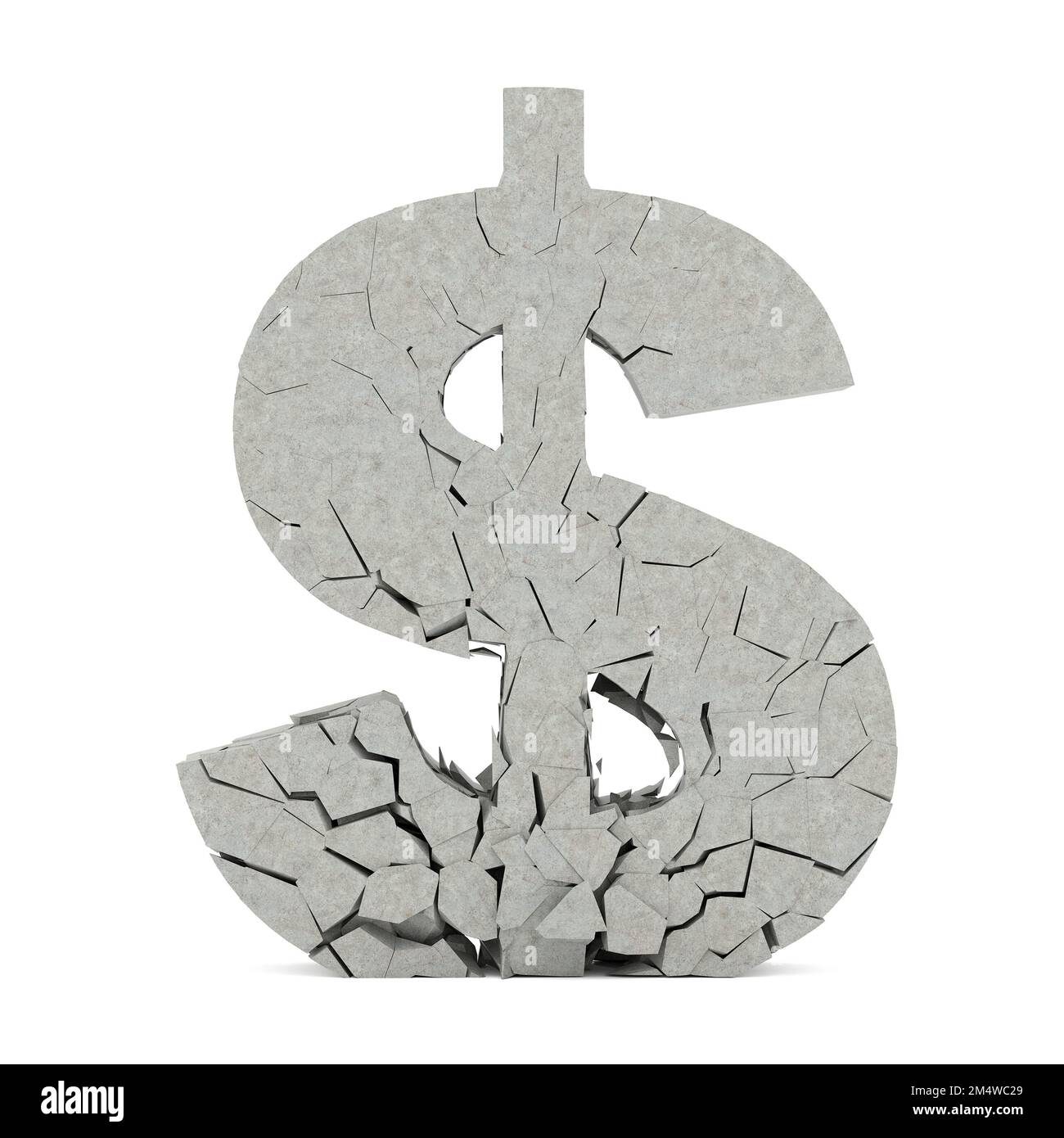 Broken dollar icon. Collapsing dollar symbol on isolated background. 3d ...