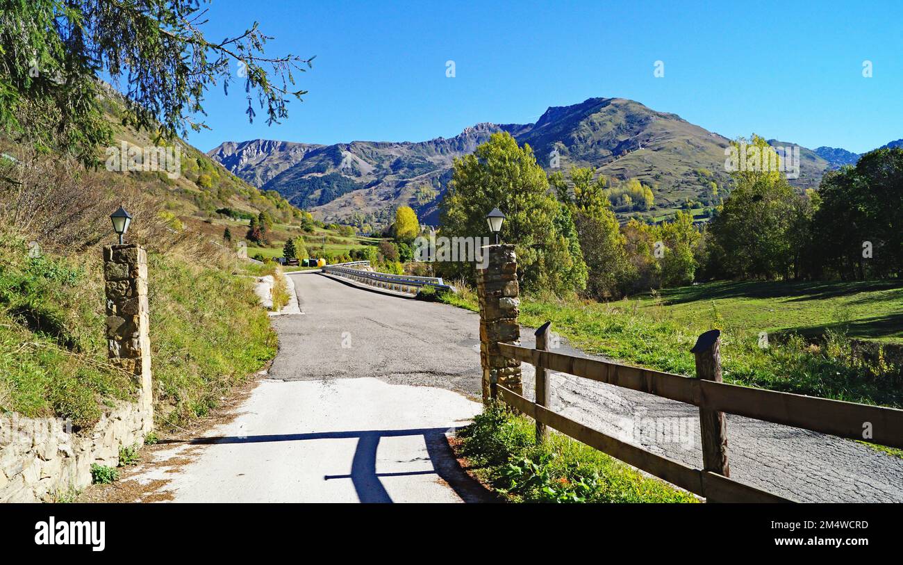 Garona River as it passes through Vielha, Valle de Aran, Lleida ...