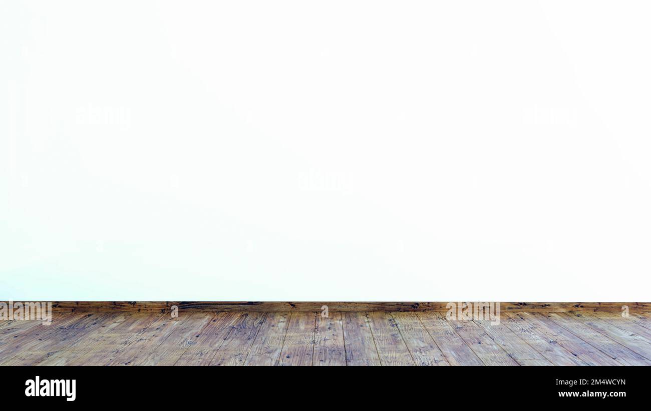 Blank white wall with wooden floor 3d rendering illustration background ...