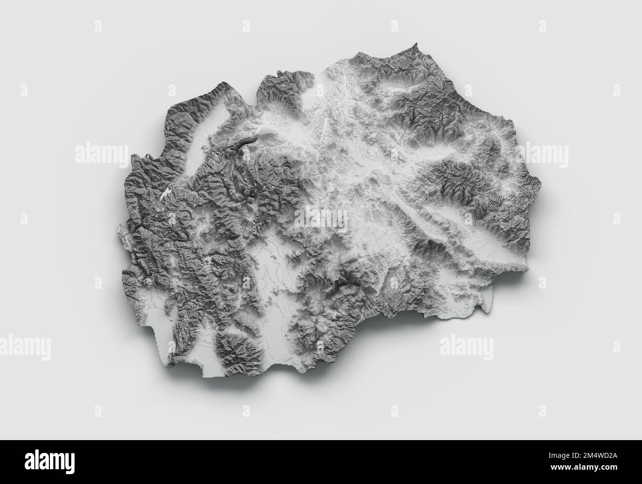A grayscale of North Macedonia Map Flag Shaded Height map on white ...