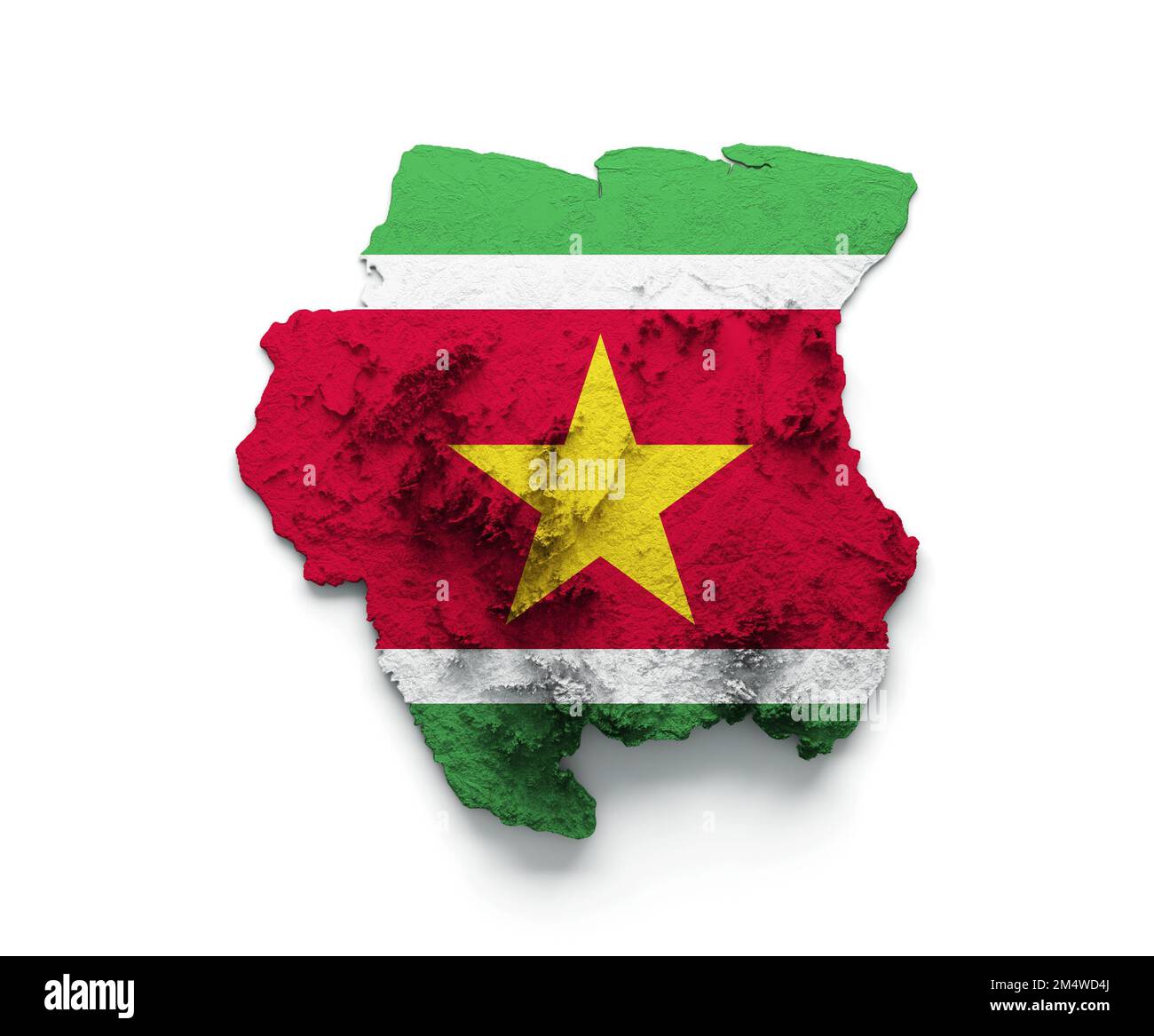 The Suriname Map Flag Shaded relief Color Height map on white Background, 3d illustration Stock ...