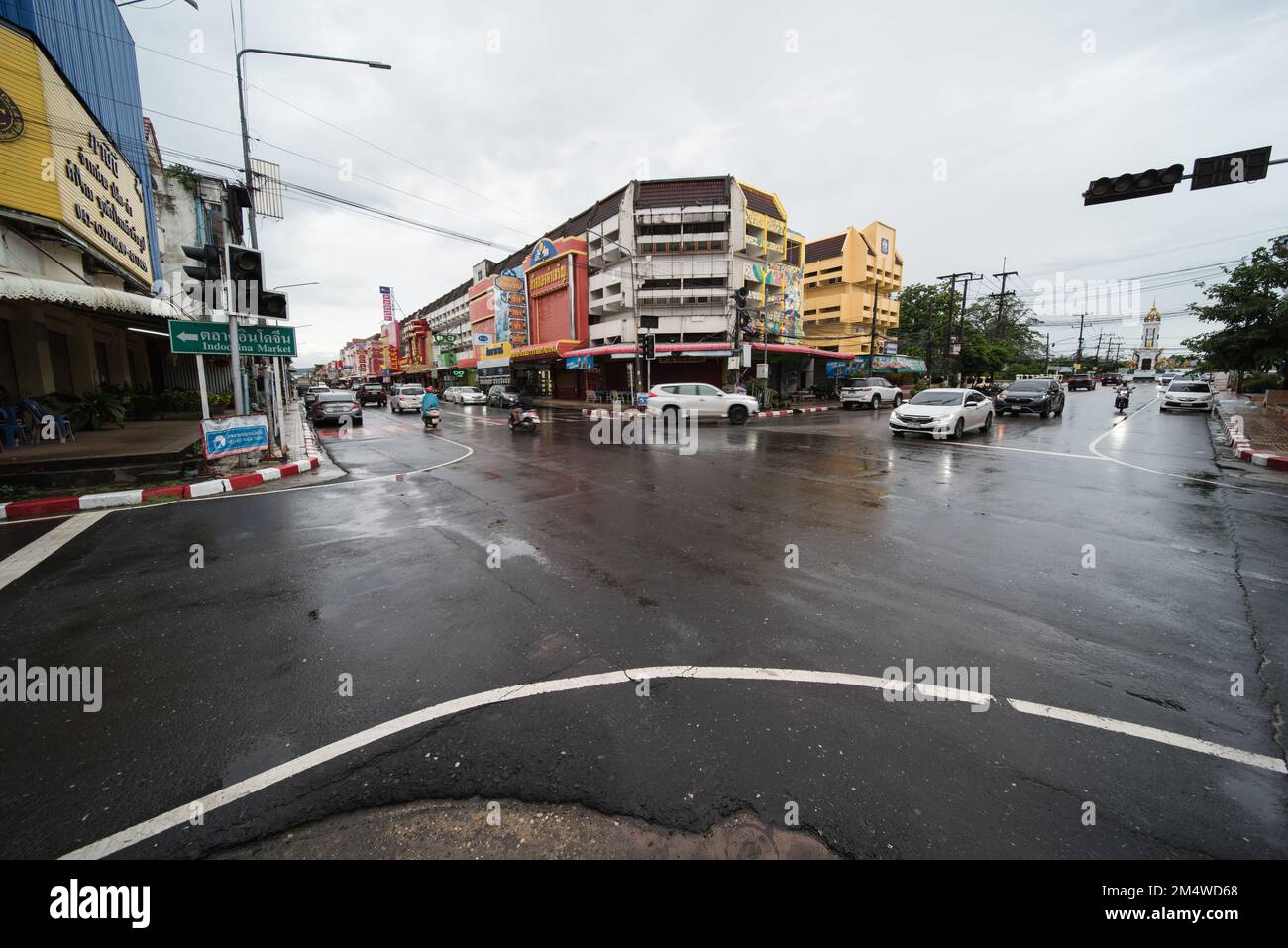 Mukdahan, Thailand, august 21, 2022. some street views from mukdahan city in the rainy season ...