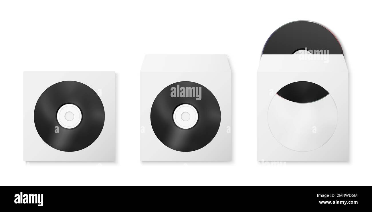 Vector 3d Realistic Black CD, DVD with Paper, Plastic Cover, Envelope ...