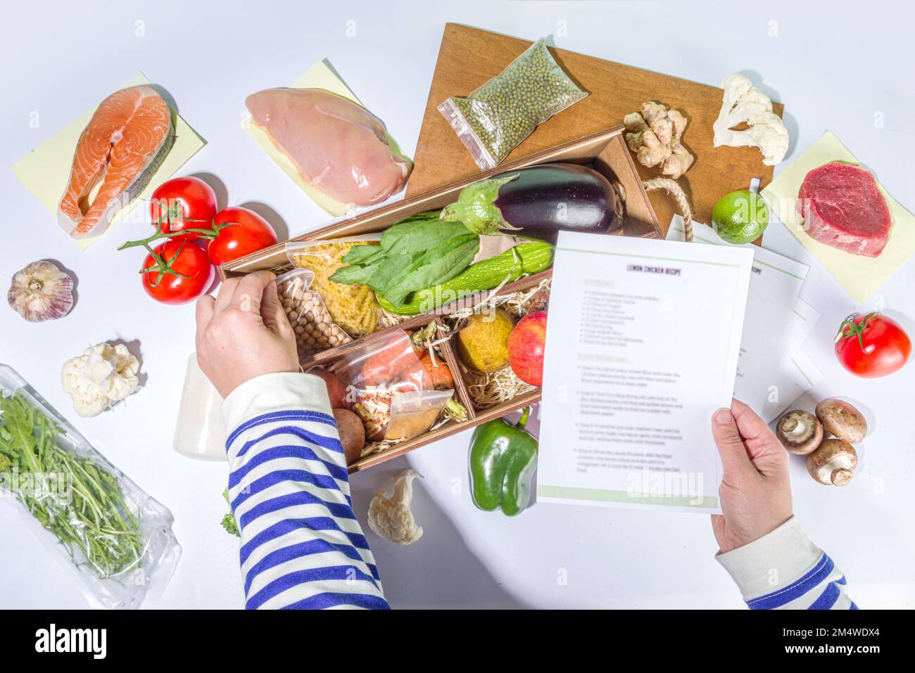 Meal Kit Delivery Concept. Set various healthy dishes food ingredients ...