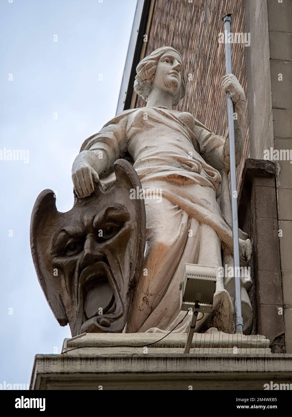 LONDON, UK - MAY 06, 2019: Statue of the roof of the London Palladium ...