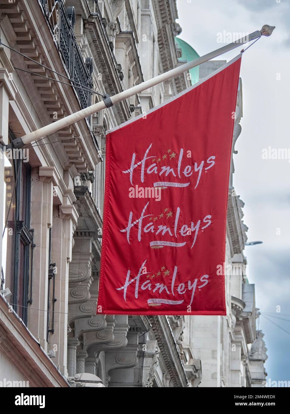 LONDON, UK - MAY 06, 2019: Banner sign outside Hamleys Toy Shop in ...
