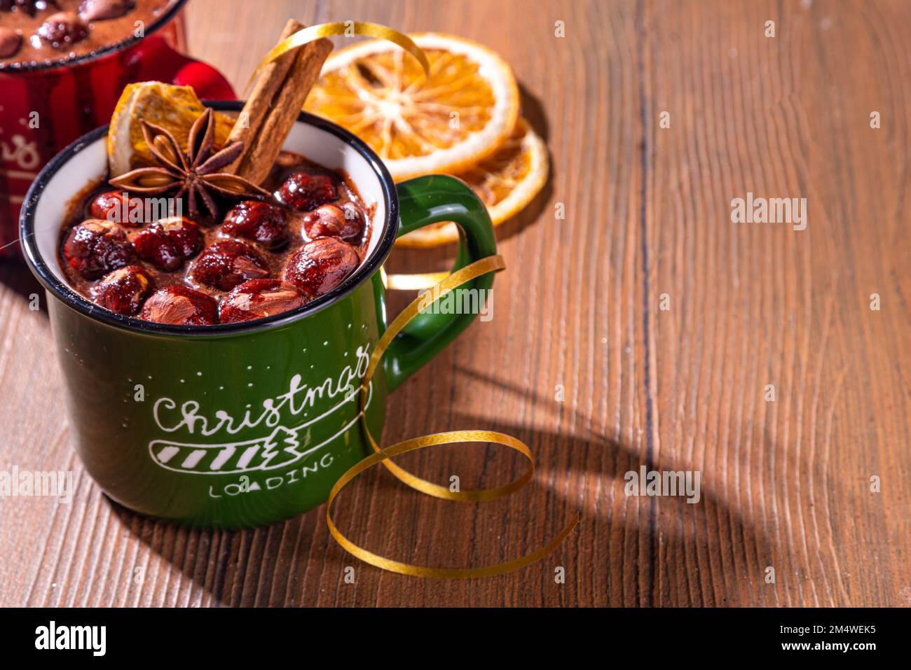 Homemade hazelnut hot chocolate, dark winter cocoa drink with a lot of ...