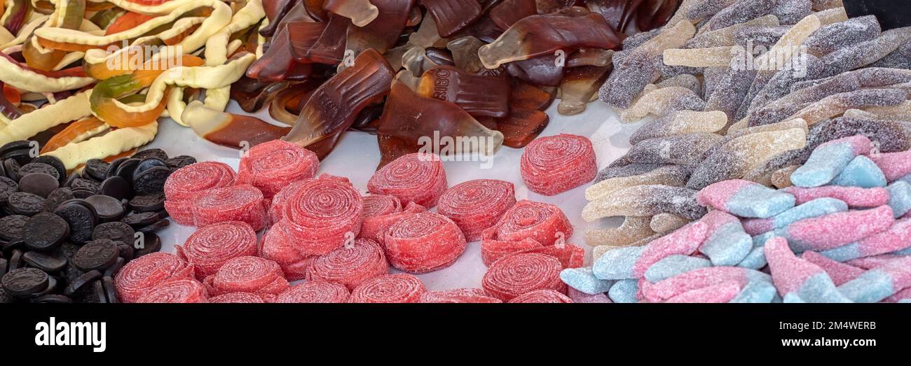 LONDON, UK - MAY 06, 2019: Panorama of old fashioned confectionery ...