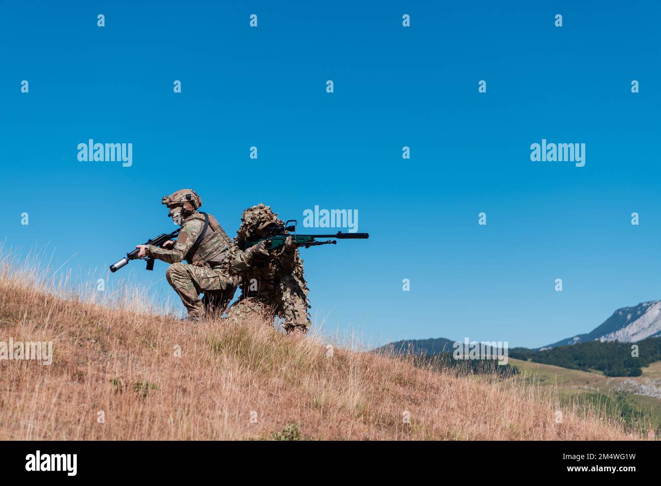 A sniper team squad of soldiers is going undercover. Sniper assistant ...