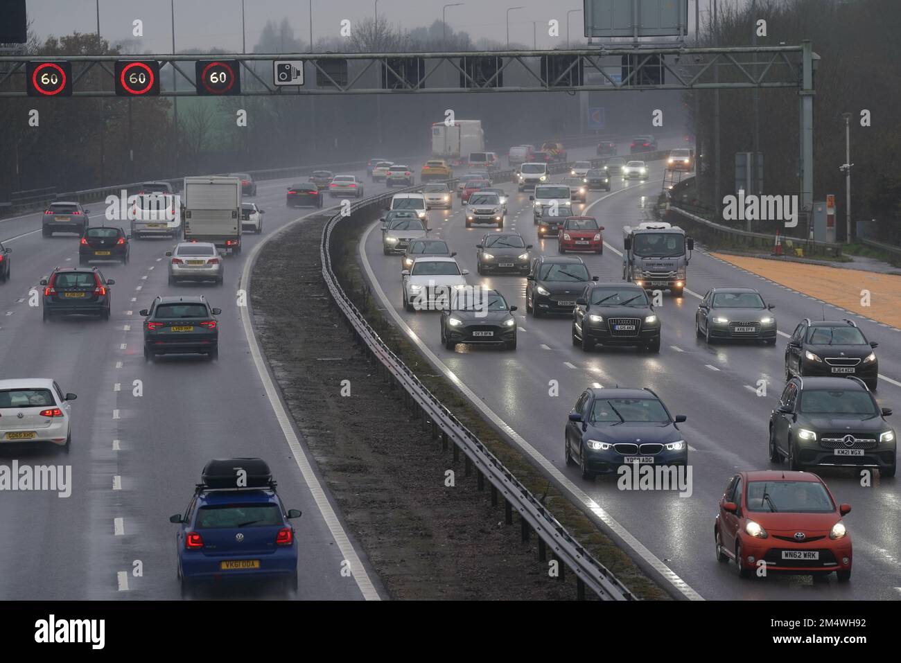 Traffic on the M42 near Birmingham. Many drivers are battling a band of ...