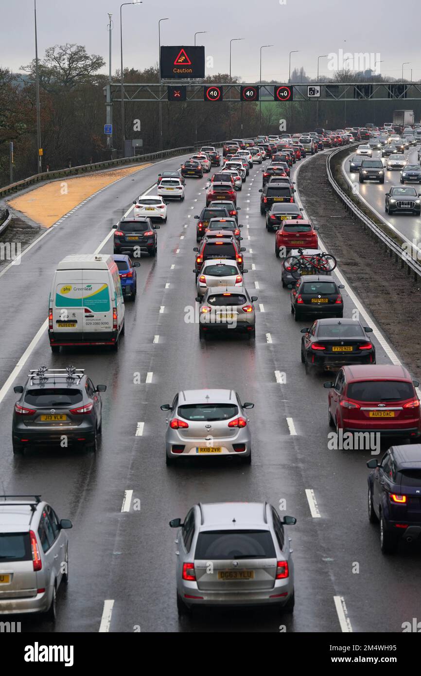 Traffic on the M42 near Birmingham. Many drivers are battling a band of ...