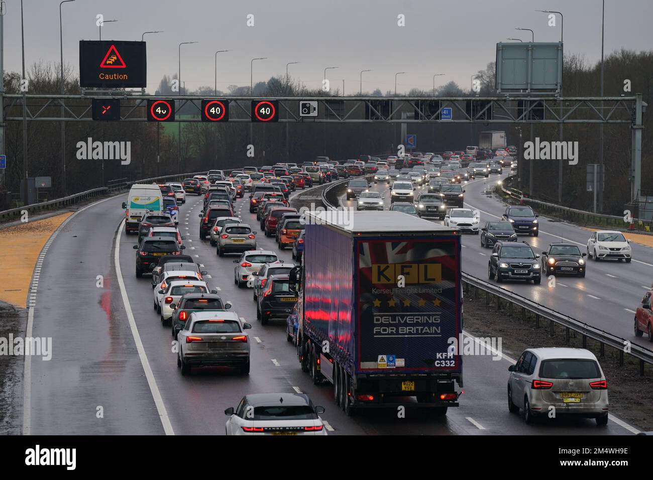 Traffic on the M42 near Birmingham. Many drivers are battling a band of ...