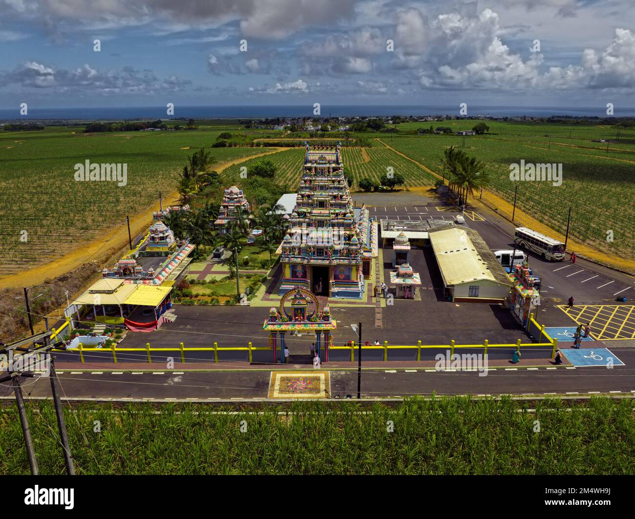 Aerial photo about an tipical hindu temple in Mauritius island. The ...