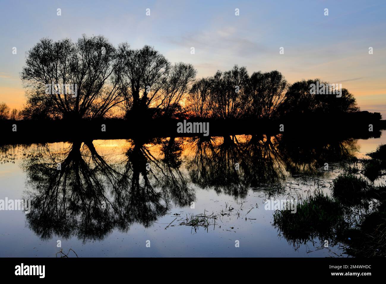 Sunset, river Nene, Peterborough, Cambridgeshire, England; UK Stock ...