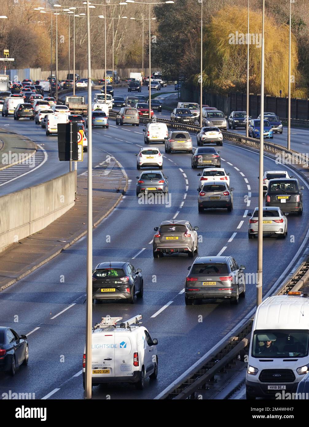 Traffic on the A30 in London. Many drivers are battling a band of heavy ...