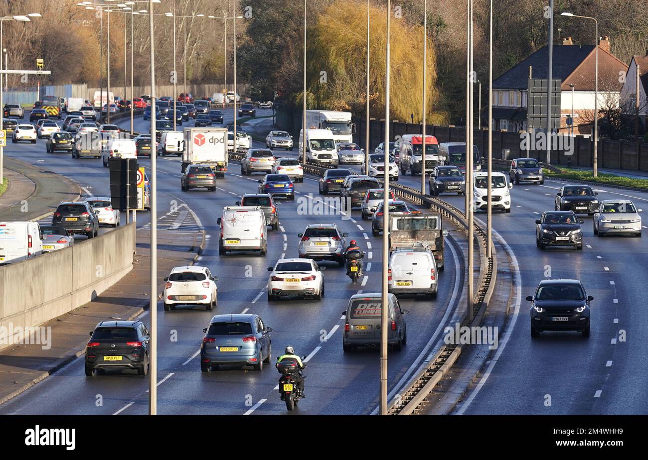 Traffic on the A30 in London. Many drivers are battling a band of heavy ...