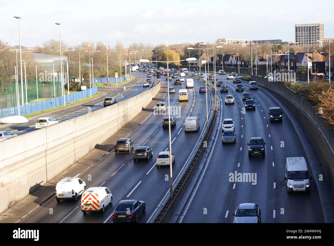 Traffic on the A30 in London. Many drivers are battling a band of heavy ...
