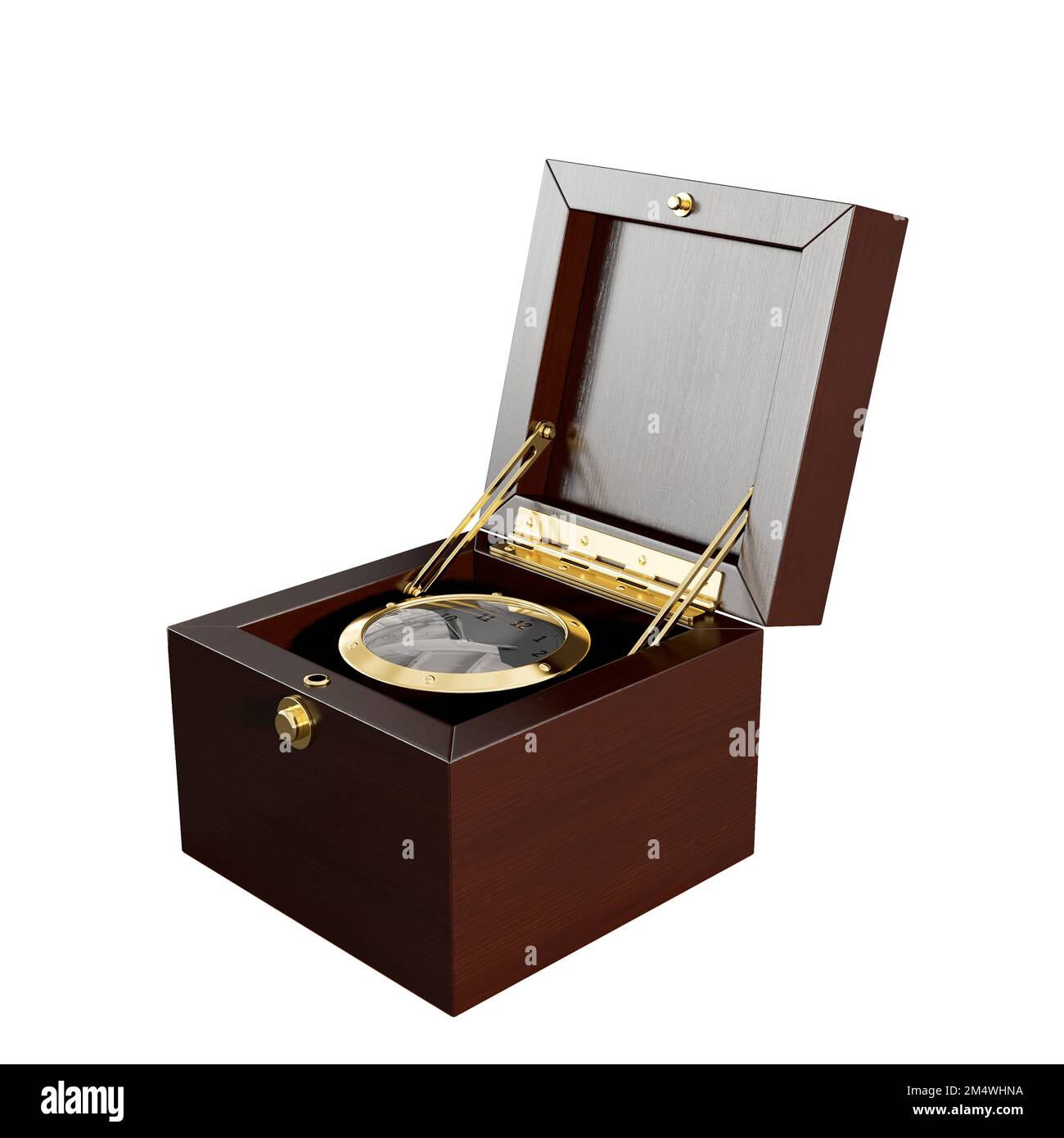 A 3D illustration of a 19th century two day mahogany marine chronometer ...