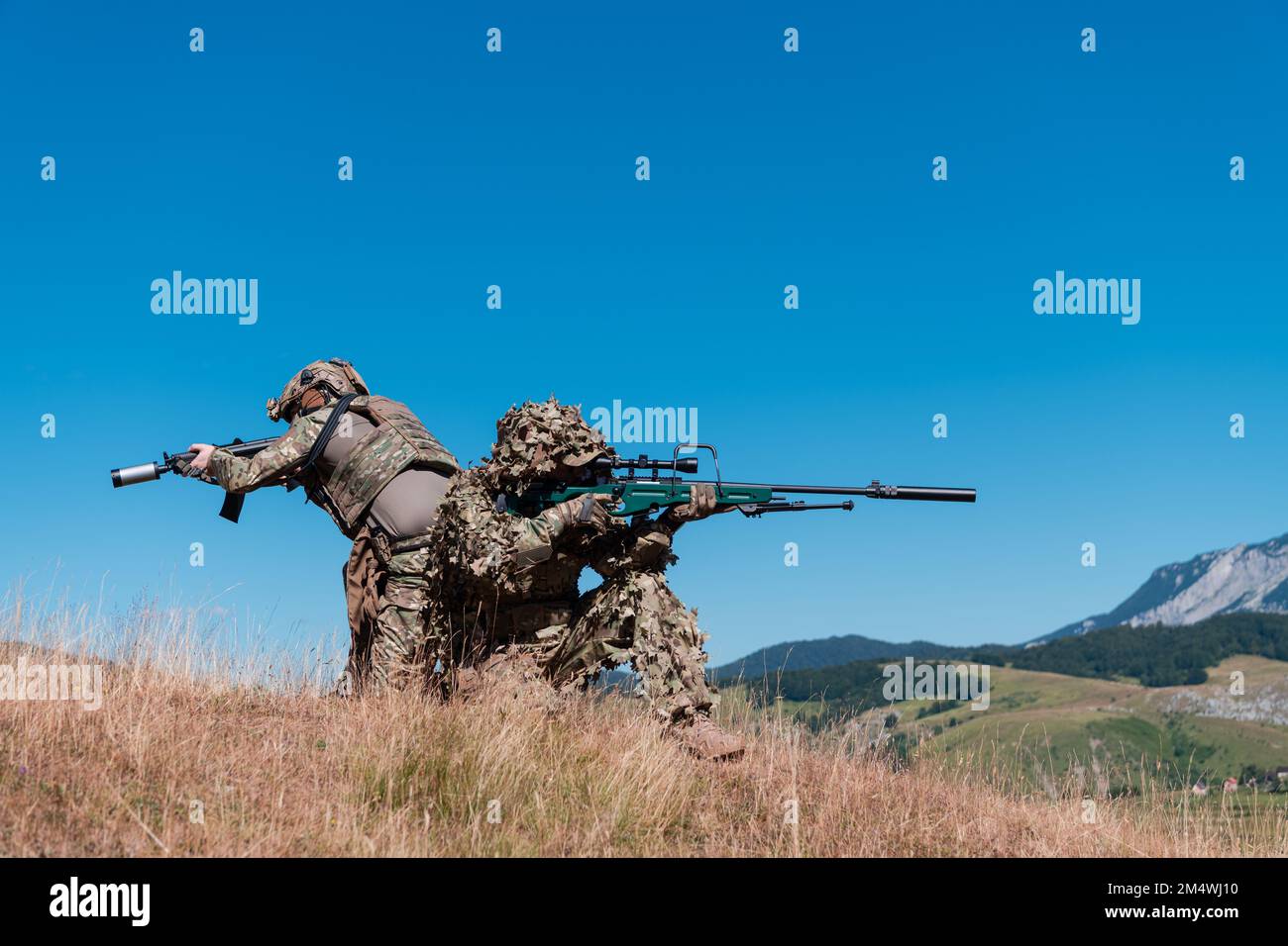 A sniper team squad of soldiers is going undercover. Sniper assistant ...