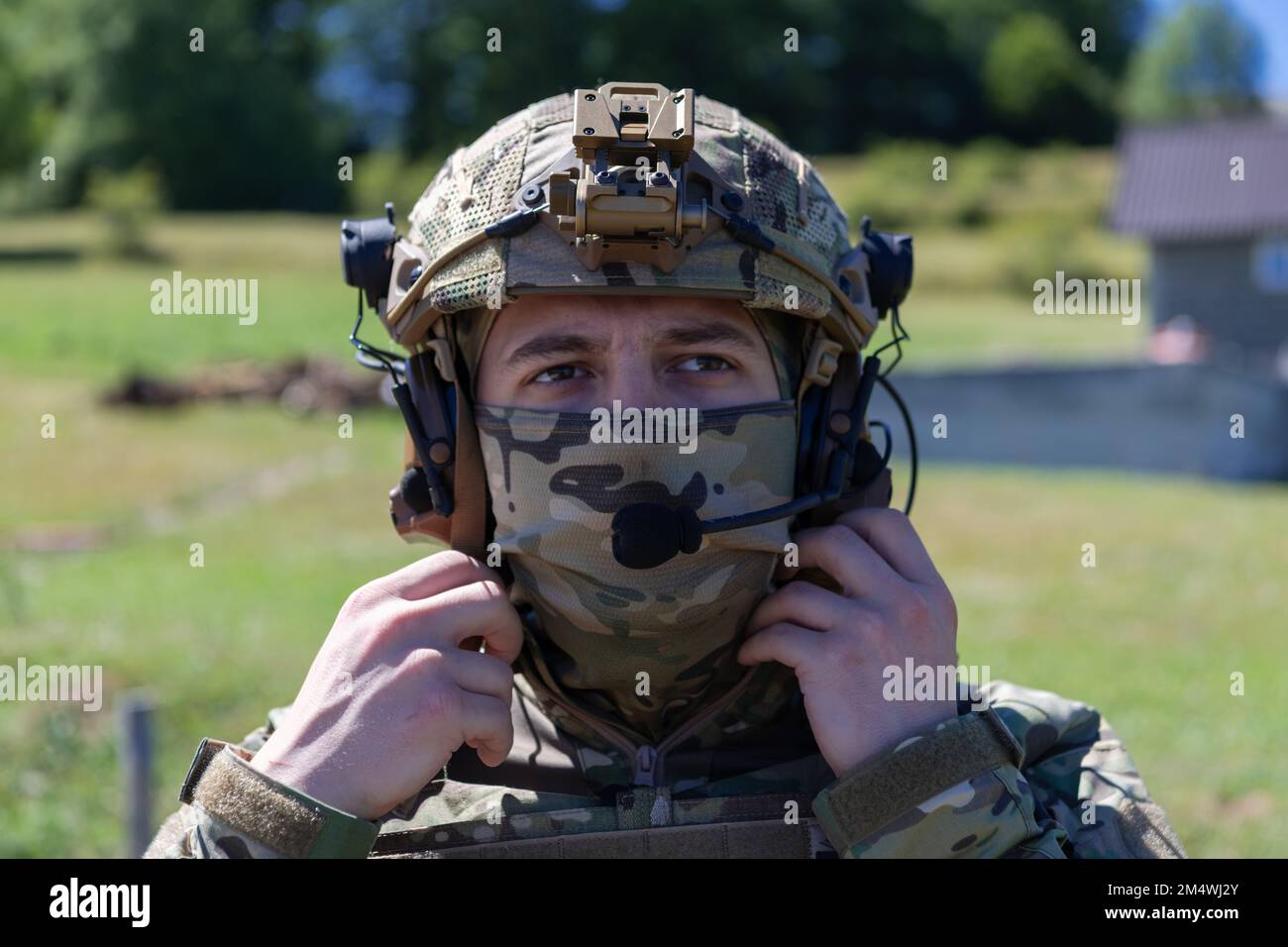 Special operations soldiers team preparing tactical and communication ...