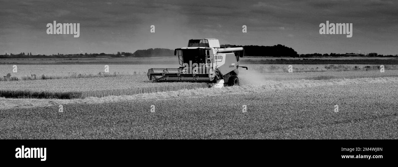 Combine harvesters in a field Black and White Stock Photos & Images - Alamy