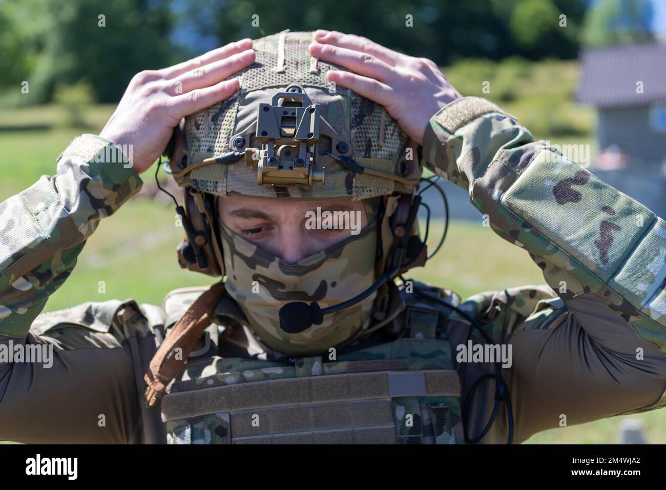 Special operations soldiers team preparing tactical and communication ...