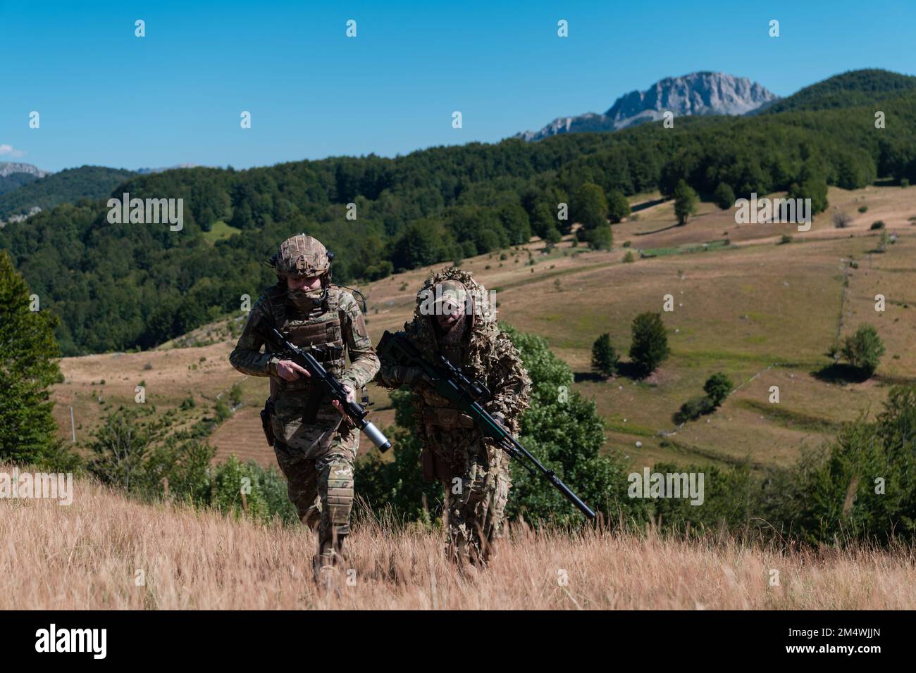 A sniper team squad of soldiers is going undercover. Sniper assistant ...