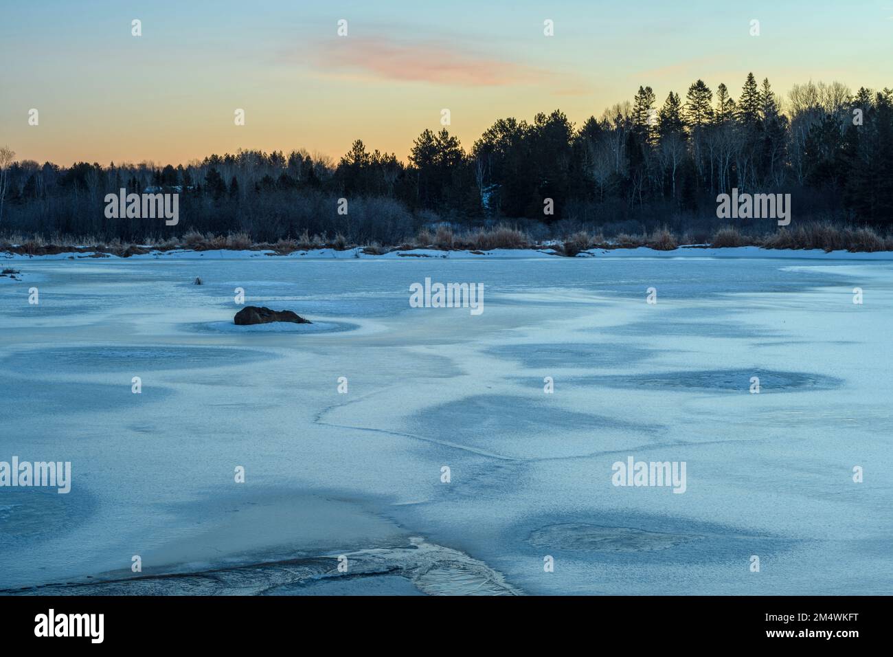 Ice patterns, a beaver pond, Greater Sudbury, Ontario, Canada Stock ...