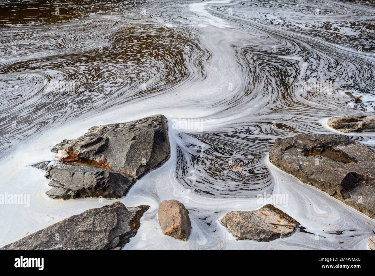 Foam patterns below the falls, the Chippewa River, Batchawana Bay ...