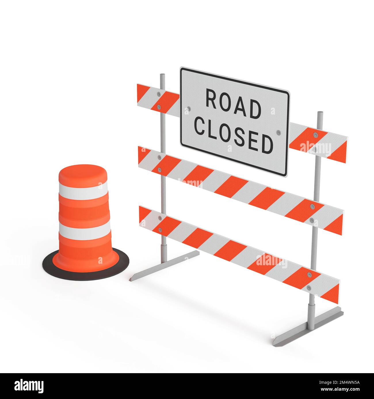 A 3D rendering illustration of a road closed sign isolated on a white ...