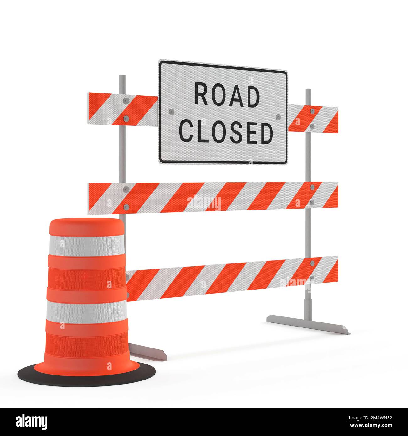 A 3D rendering illustration of a road closed sign isolated on a white ...