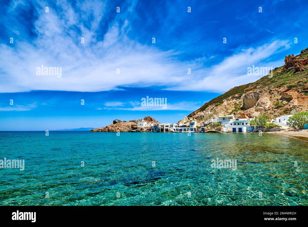 Traditional Greek fishermen village, blue sea, great sky, summer ...