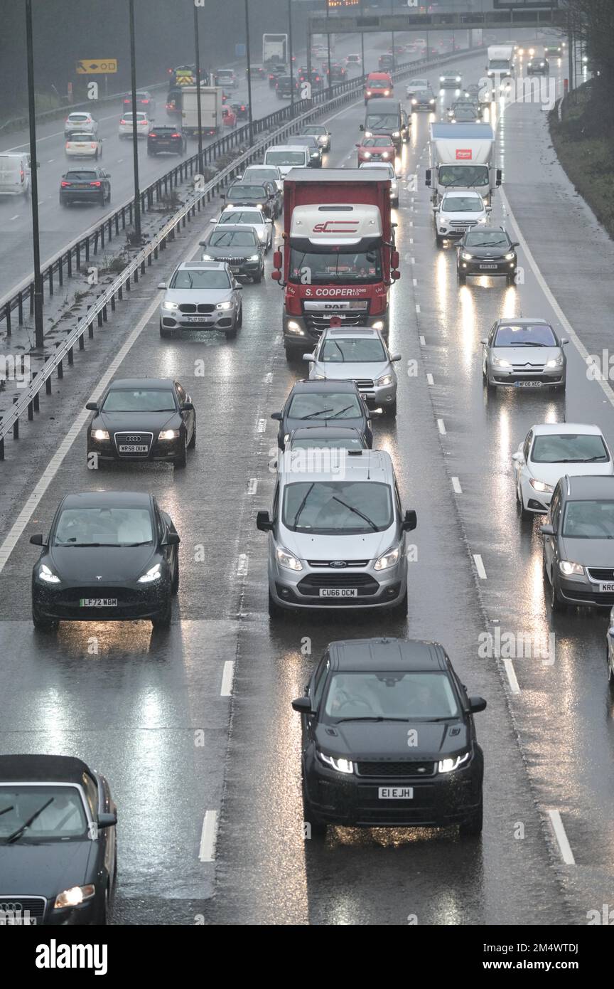 M5 Motorway, Sandwell, 23rd December 2022. Large traffic jams are ...