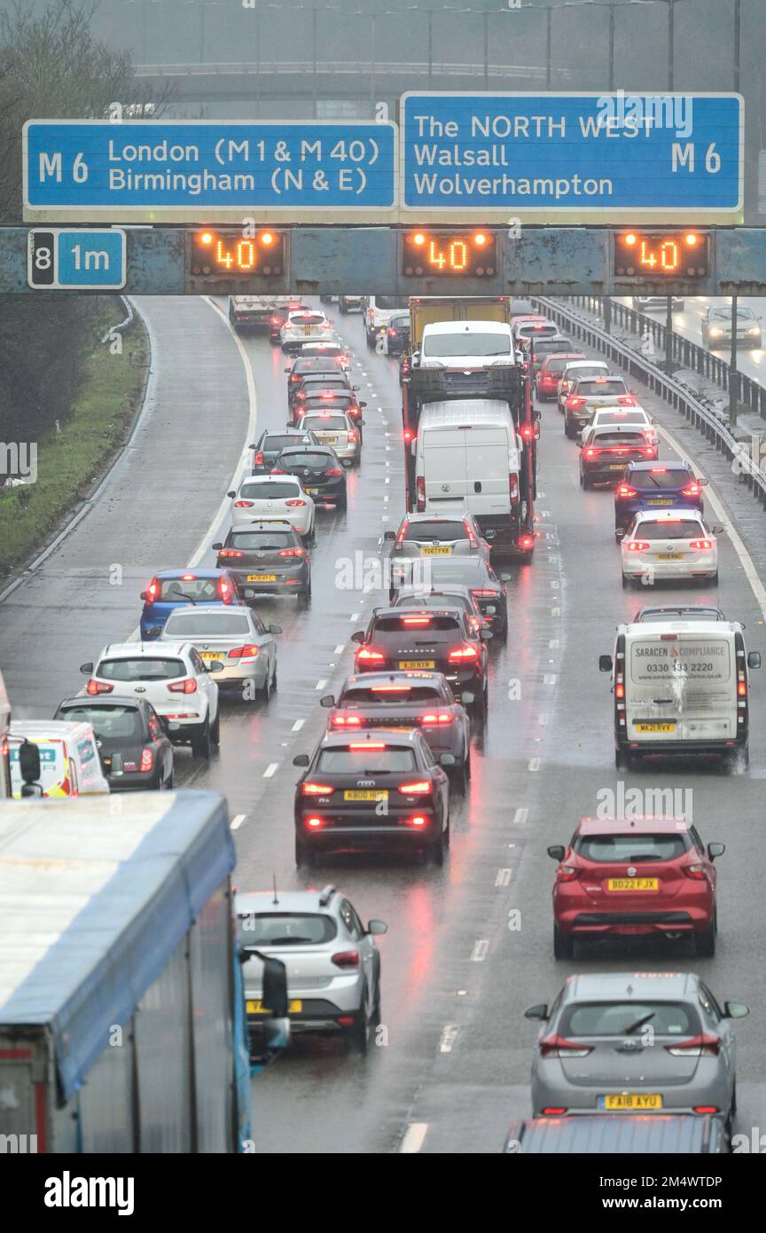 M5 Motorway, Sandwell, 23rd December 2022. Large traffic jams are ...