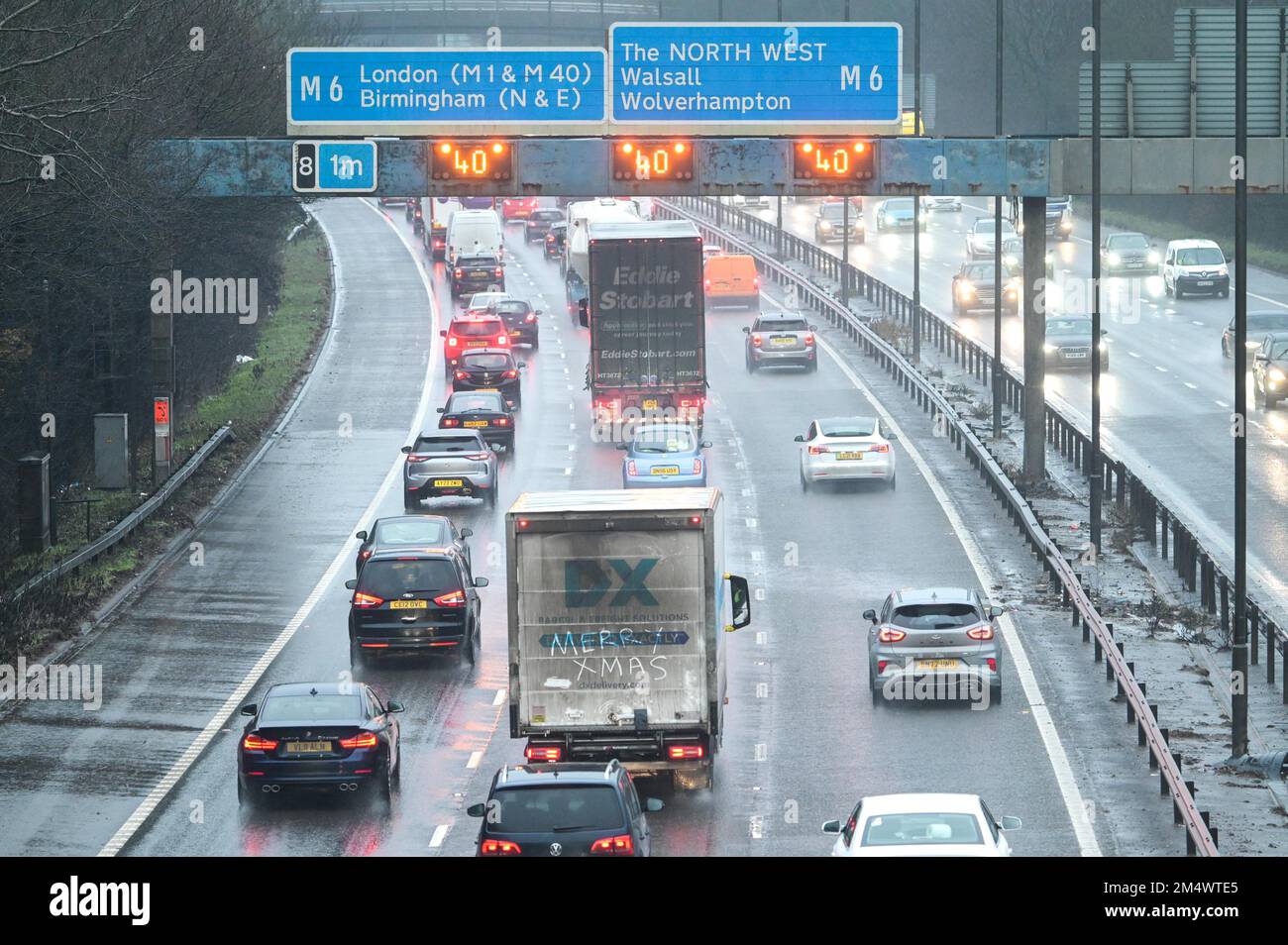 M5 Motorway, Sandwell, 23rd December 2022. Large traffic jams are ...